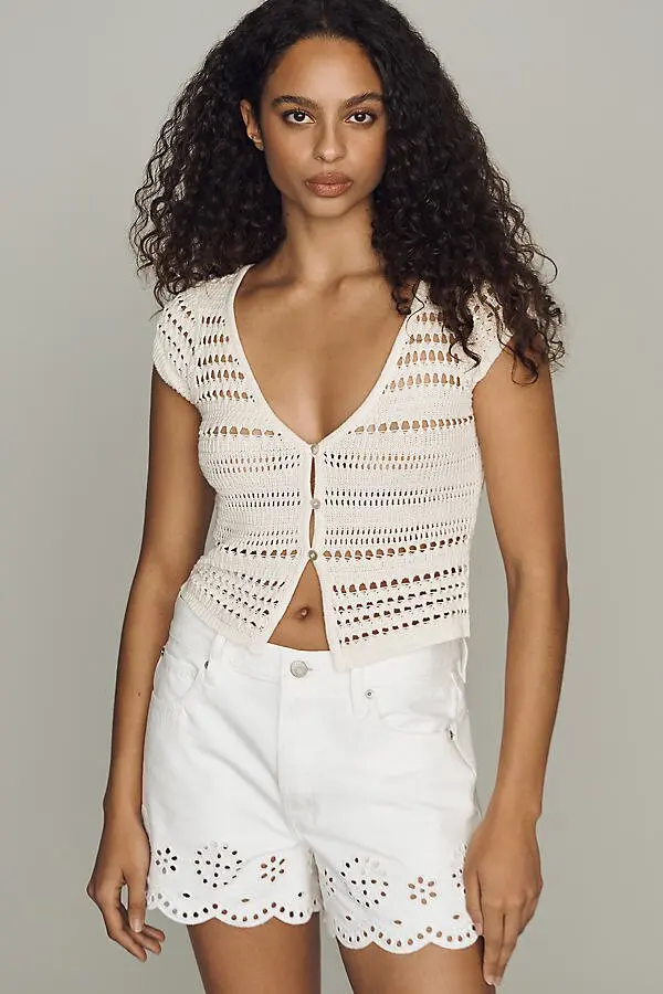 FRAME Cotton Eyelet Shorts - White