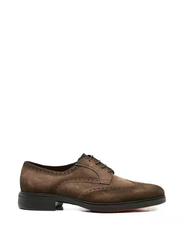 Santoni Suede Derby Shoes With Brogue Detailing