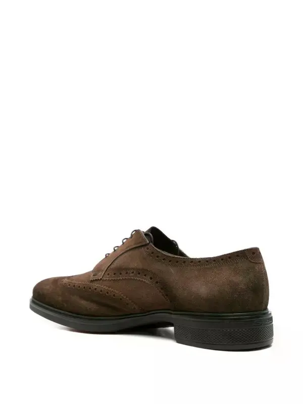 Santoni Suede Derby Shoes With Brogue Detailing