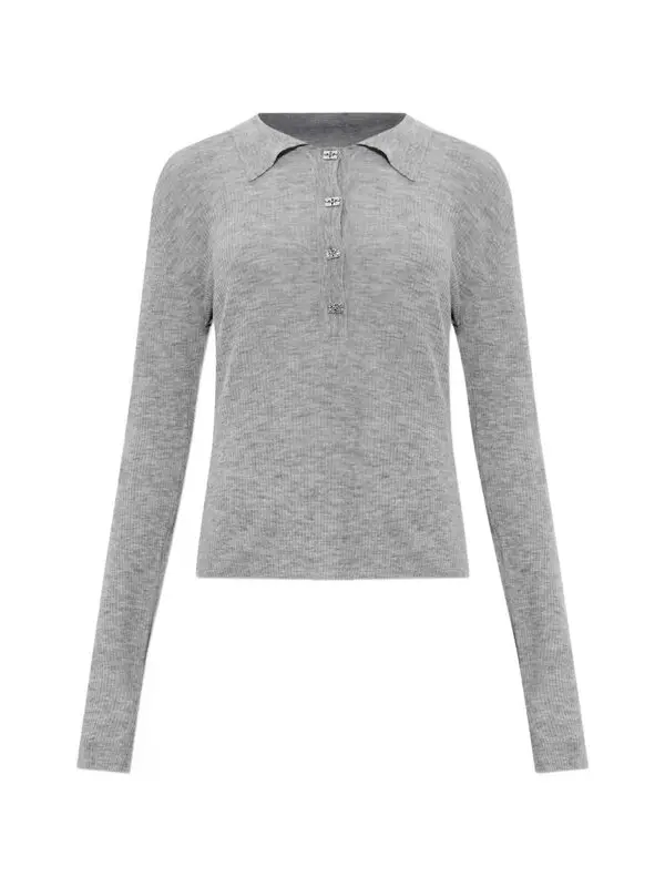 GANNI Ribbed Knit Polo Top