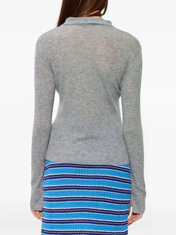 GANNI Ribbed Knit Polo Top