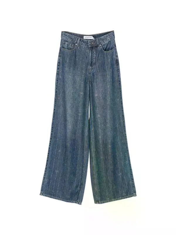 SELF-PORTRAIT Rhinestone Embellished Wide-leg Jeans