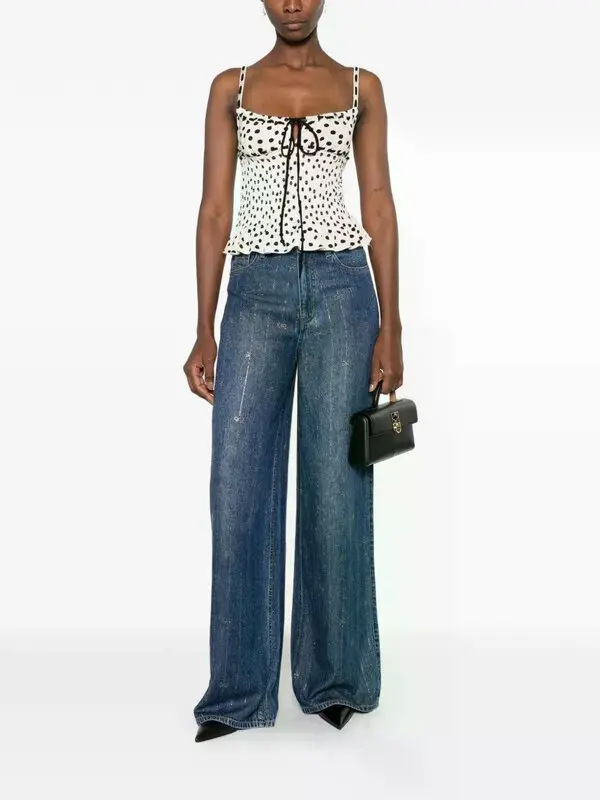 SELF-PORTRAIT Rhinestone Embellished Wide-leg Jeans