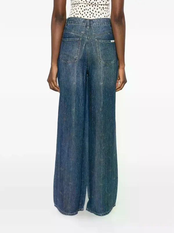 SELF-PORTRAIT Rhinestone Embellished Wide-leg Jeans