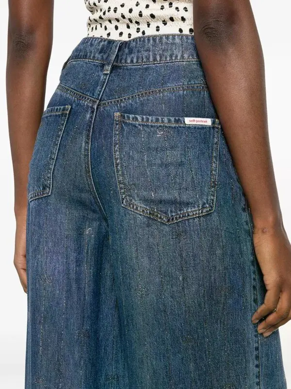 SELF-PORTRAIT Rhinestone Embellished Wide-leg Jeans