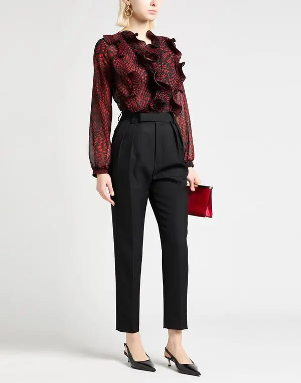 BABYLON Snakeskin-print Georgette Bodysuit With Ruffles And Deep Neckline