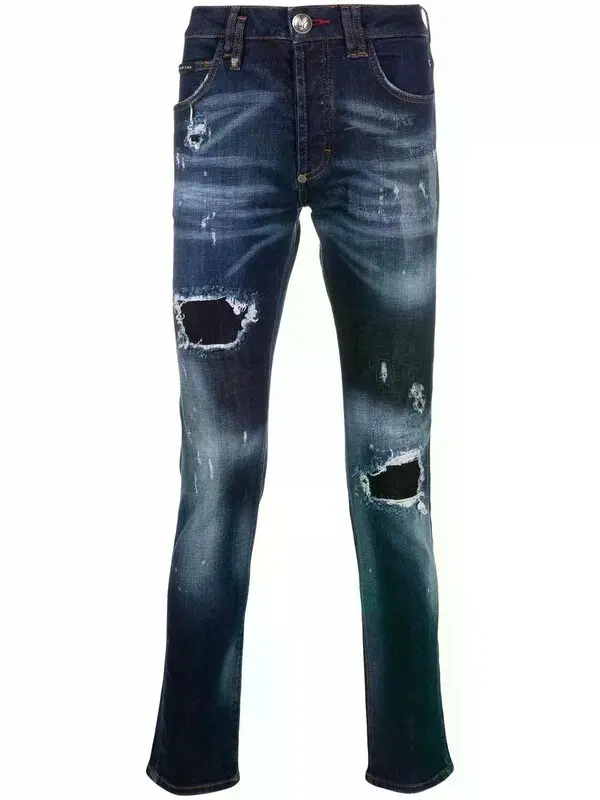 Philipp Plein Super Straight Stonewash Distressed Jeans