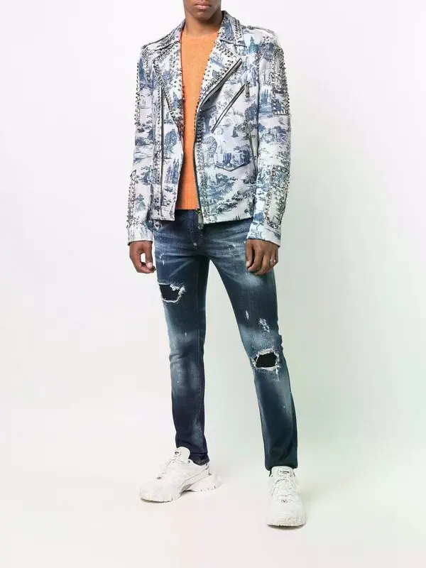 Philipp Plein Super Straight Stonewash Distressed Jeans