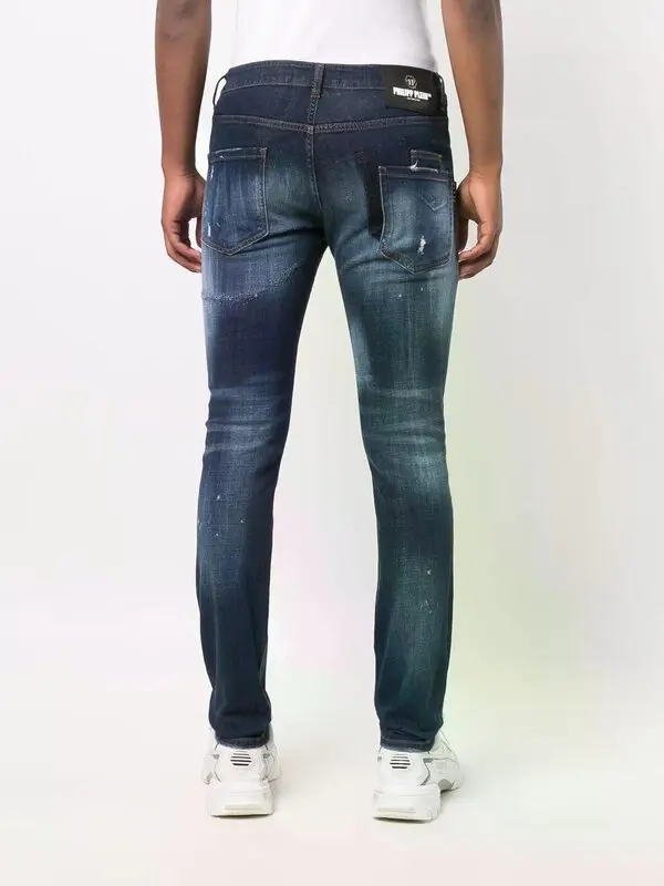 Philipp Plein Super Straight Stonewash Distressed Jeans