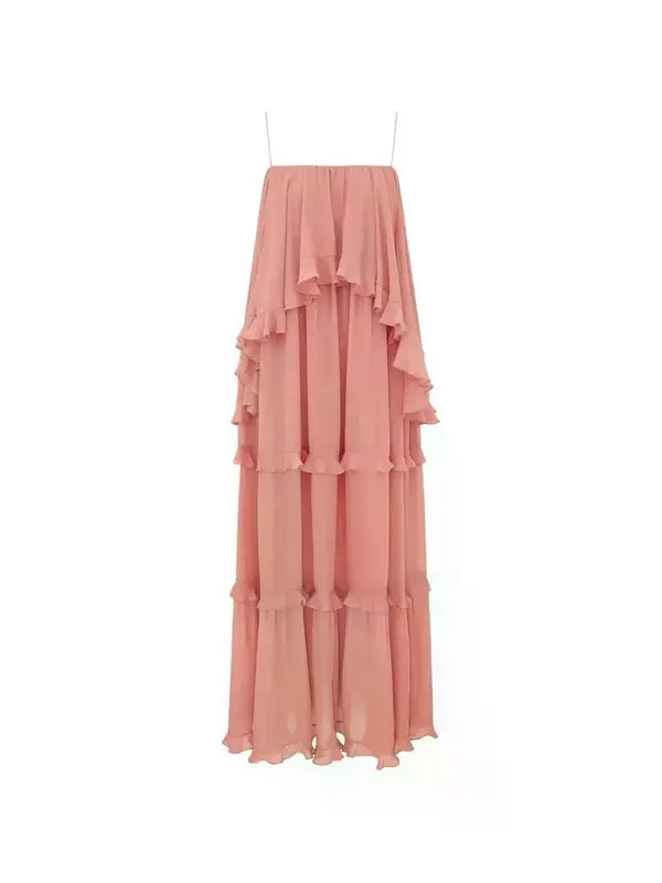 Zimmermann Dusty Rose Ruffled Tiered Spaghetti Strap Dress - Pink