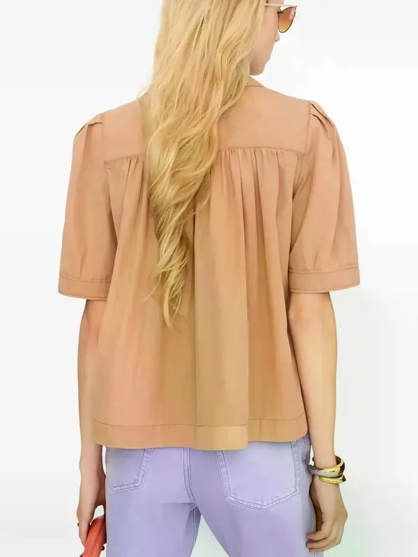 Chloé Logo Embroidered Gathered Sleeve Shirt