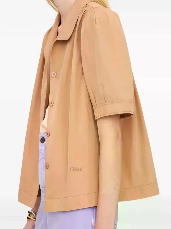 Chloé Logo Embroidered Gathered Sleeve Shirt