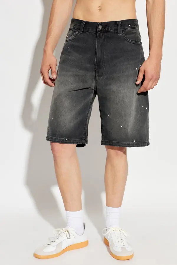 Carhartt Work In Progress Landon Relaxed Fit Denim Shorts With Paint Splatter Detail - Black