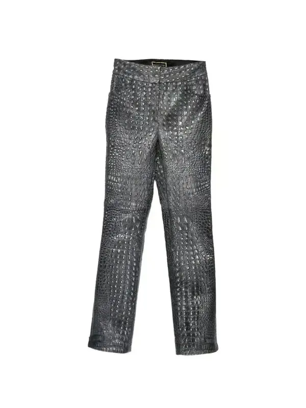 MITILIANE COUTURE Croc-embossed Leather Trousers - Grey