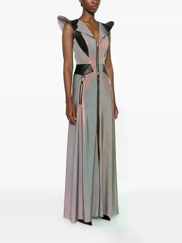 MITILIANE COUTURE Holographic Red Metallic Zip-up Maxi Dress