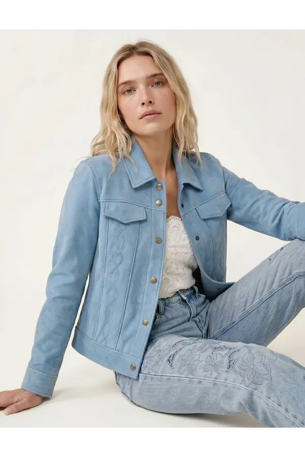 THE FRYE COMPANY Canyon Heritage Suede Trucker Jacket - Blue