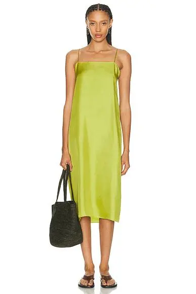 Comme Si Spaghetti Strap Silk Midi Dress - Chartreuse