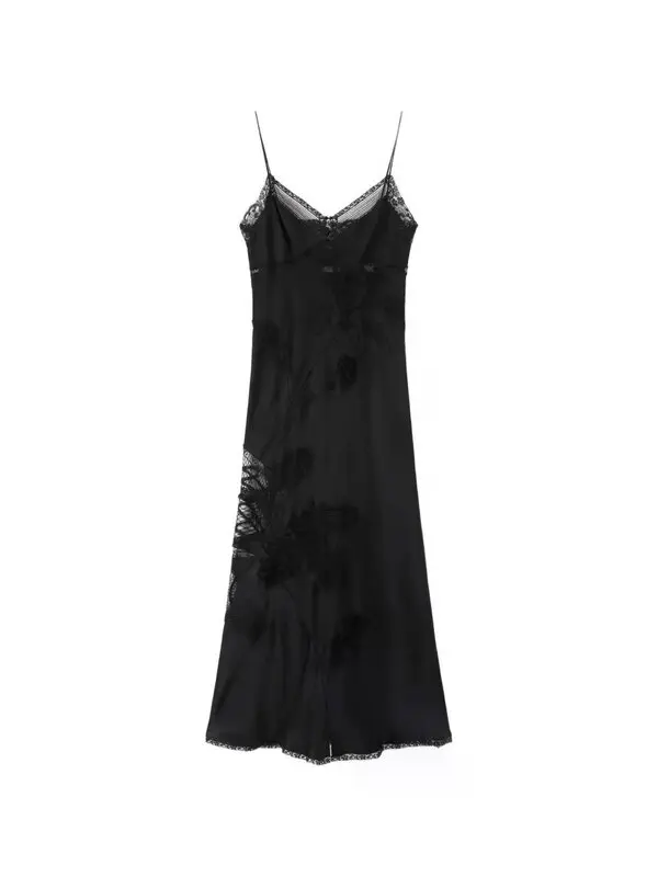 Ermanno Scervino Lace-trimmed Floral Appliqué Midi Dress - Black