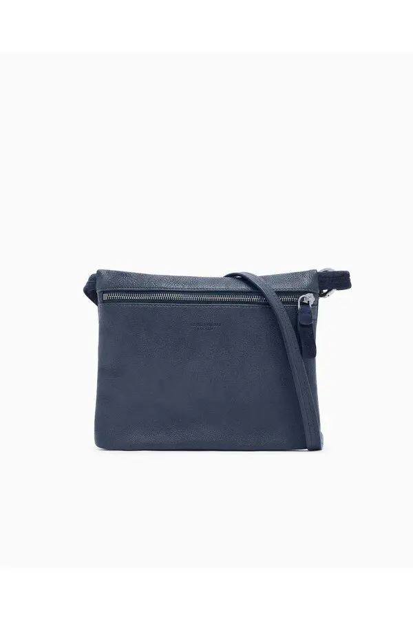 Giorgio Armani Pebbled Leather Crossbody Bag - Navy