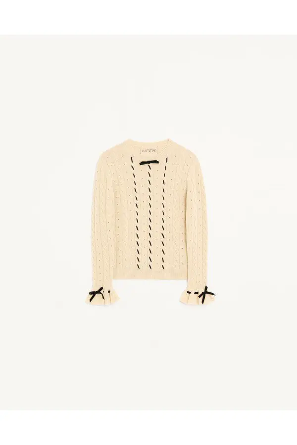 Valentino Garavani Wool Sweater With Ruffles And Bow Detail - Brown