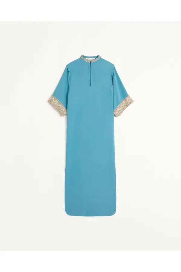 Valentino Garavani Cady Couture Kaftan Dress With Embroidered Trim - Blue