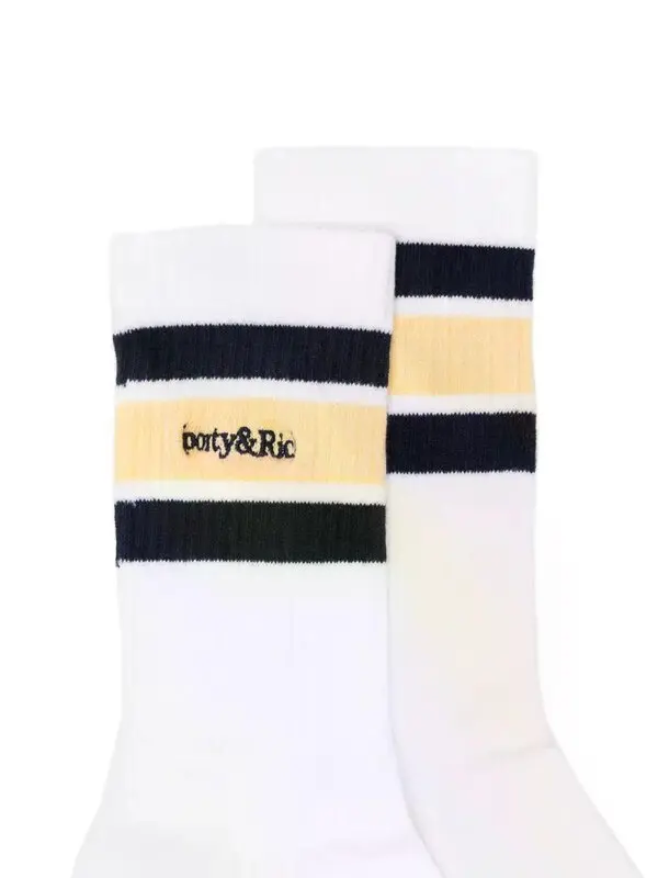 SPORTY & RICH Serif Logo Striped Socks