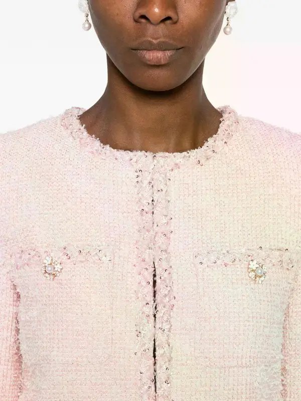 SELF-PORTRAIT Sequin-embellished Bouclé Cropped Jacket