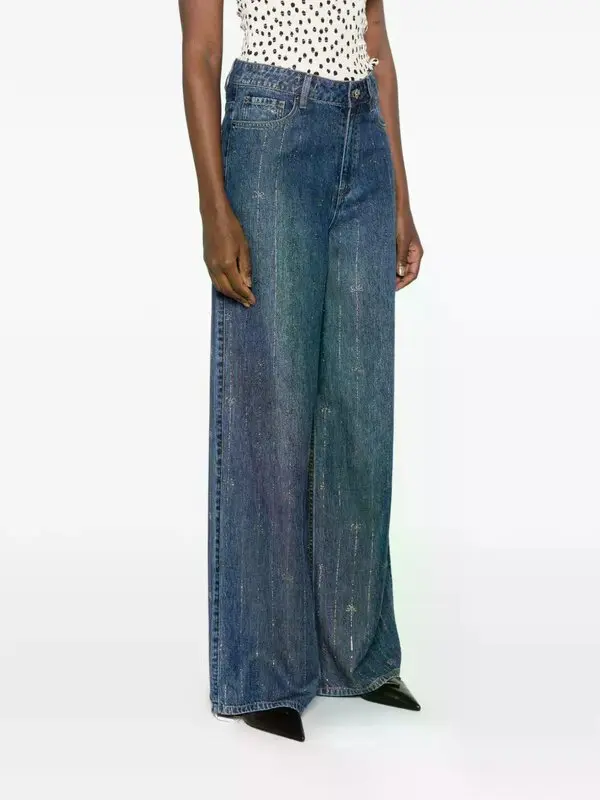 SELF-PORTRAIT Rhinestone Embellished Wide-leg Jeans