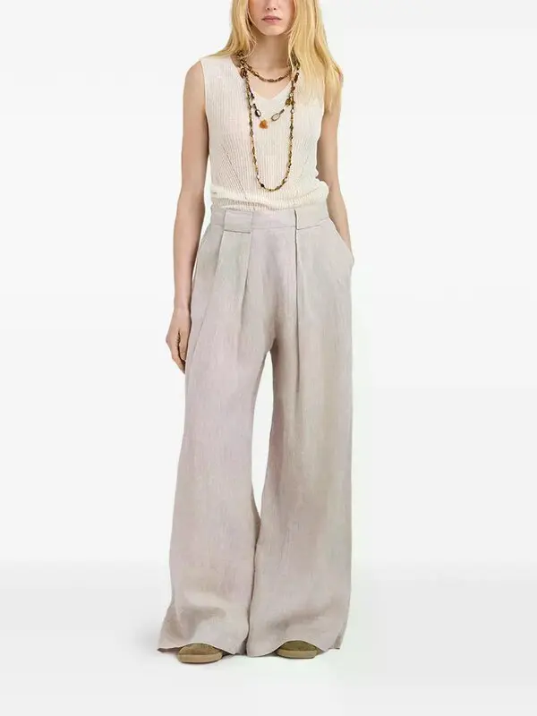 Momoni Aspen Pleated Linen Palazzo Pants