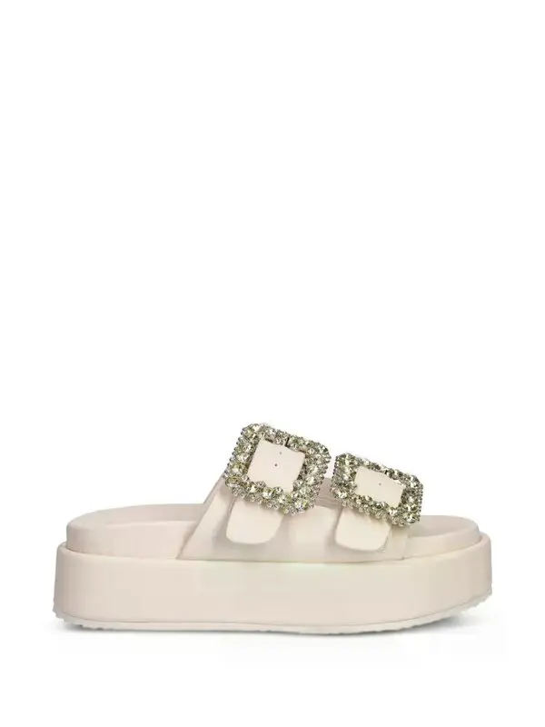 BUFFALO Glam Crystal-buckle Platform Slides - Neutrals