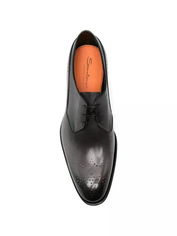 Santoni Dark Leather Brogue Detail Derby Shoes