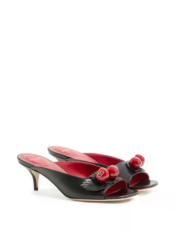 Valentino Garavani Cherryfic Kidskin Slide Sandals - Black