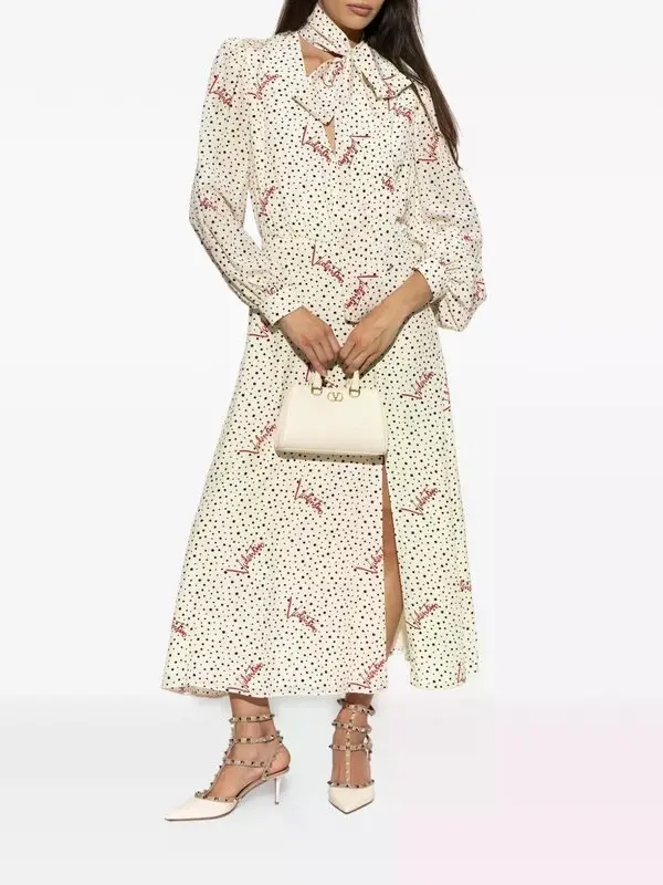 Valentino Garavani Polka-dot Logo Print Midi Dress - Neutrals