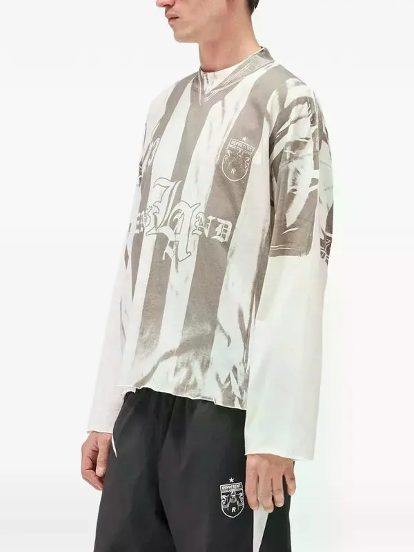 REPRESENT Striped Logo-print Long-sleeved T-shirt - White