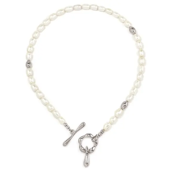 BIKO Muse Pearl Collar Necklace With Charm Toggle - Silver