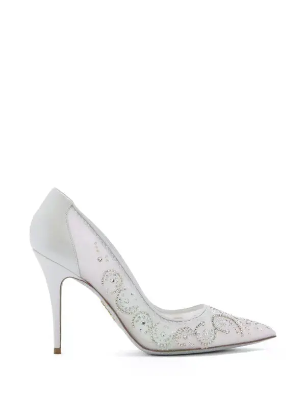 Rene Caovilla Jahanara Crystal-embellished Mesh Pumps - White