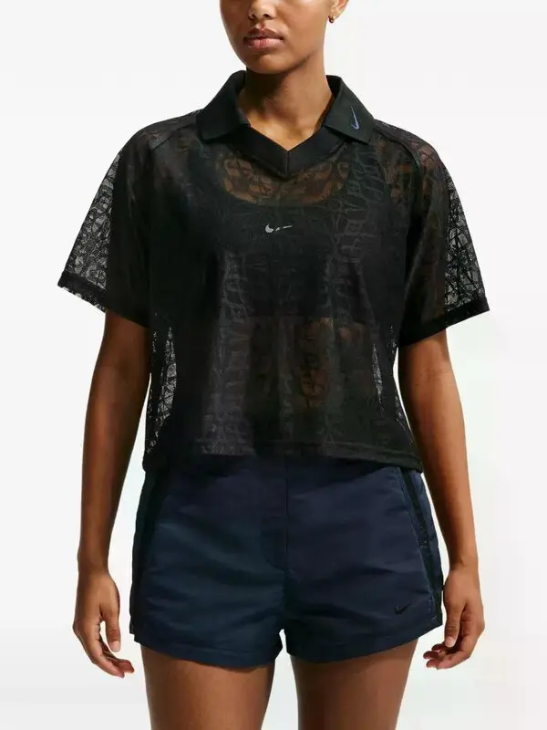 Nike Lace Patterned Logo Detail Top - Black