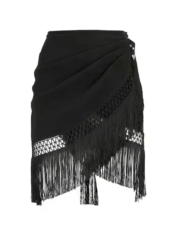 LES FILLES D'EVA Wrap Skirt With Fringe Detail - Black