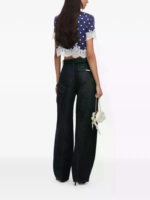 SELF-PORTRAIT Polka-dot Lace-trimmed Shirt