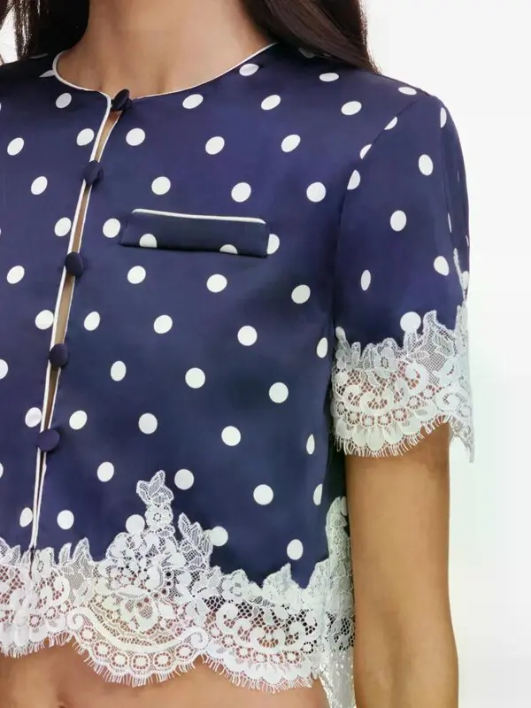 SELF-PORTRAIT Polka-dot Lace-trimmed Shirt
