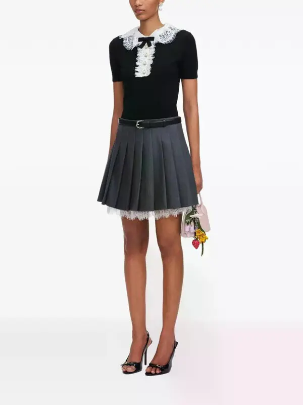 SELF-PORTRAIT Lace-trimmed Wool Blouse - Grey