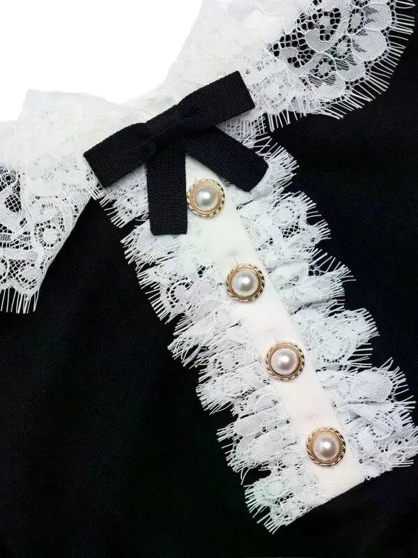 SELF-PORTRAIT Lace-trimmed Wool Blouse - Grey