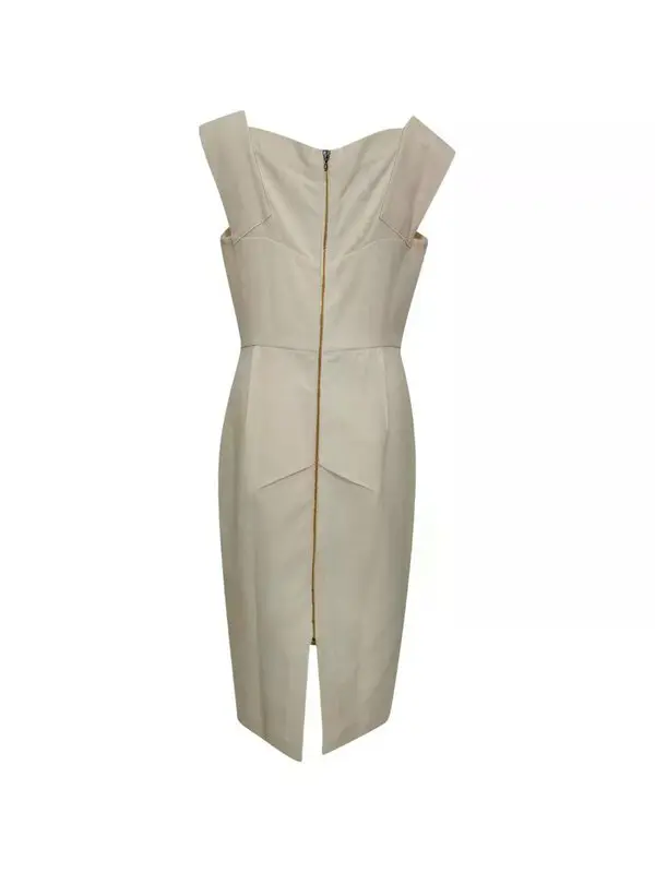 Roland Mouret Beige Wool Sleeveless V-neck Midi Dress