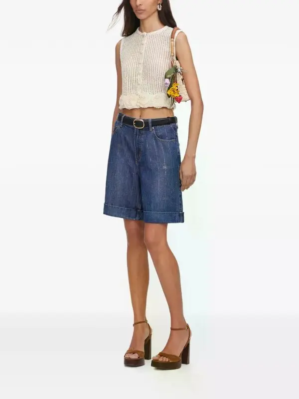SELF-PORTRAIT Floral Appliqué Crochet Knit Top