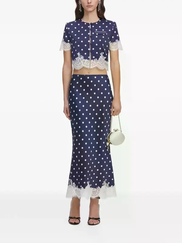 SELF-PORTRAIT Polka-dot Lace-trim Skirt - Blue