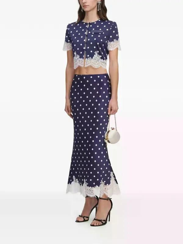 SELF-PORTRAIT Polka-dot Lace-trim Skirt