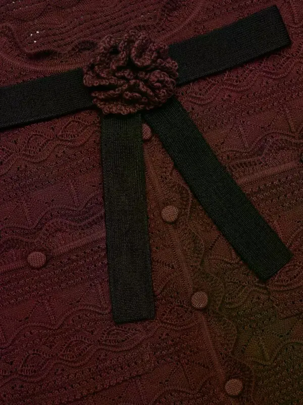 SELF-PORTRAIT Bow Detail Pointelle-knit Cropped Cardigan