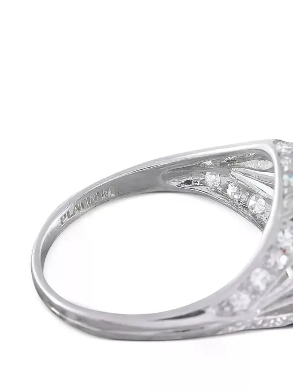 LB EXCLUSIVE Platinum Art Deco Diamond And Sapphire Ring