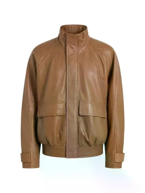 N°21 Leather High-neck Jacket - Brown
