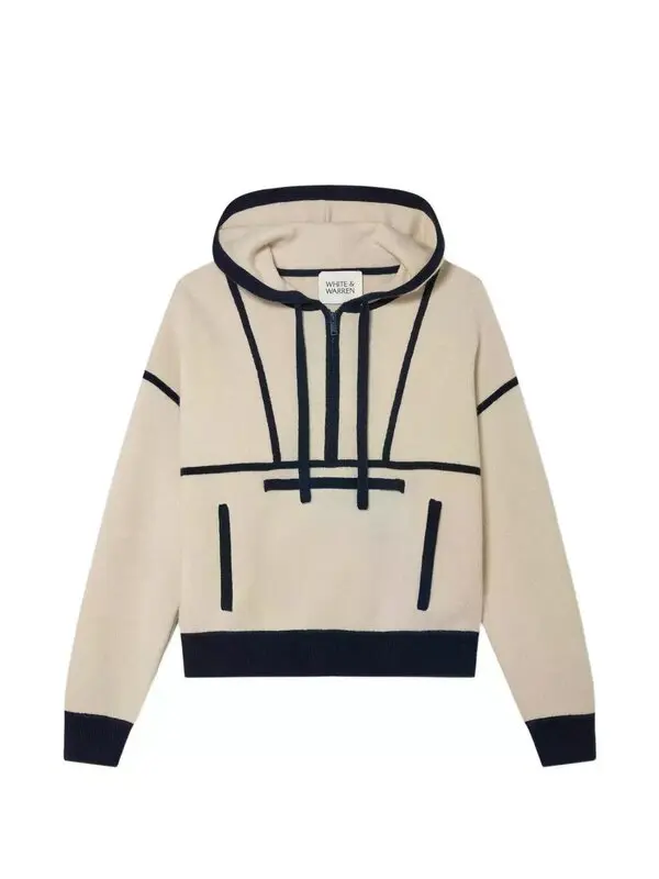 WHITE & WARREN Half-zip Panelled Hoodie